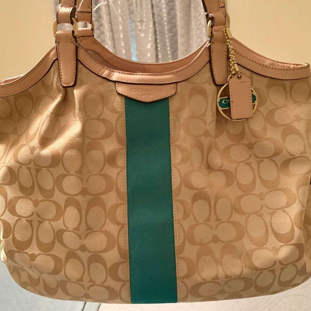 Coach Purse - Tan And Turquoise - Gem